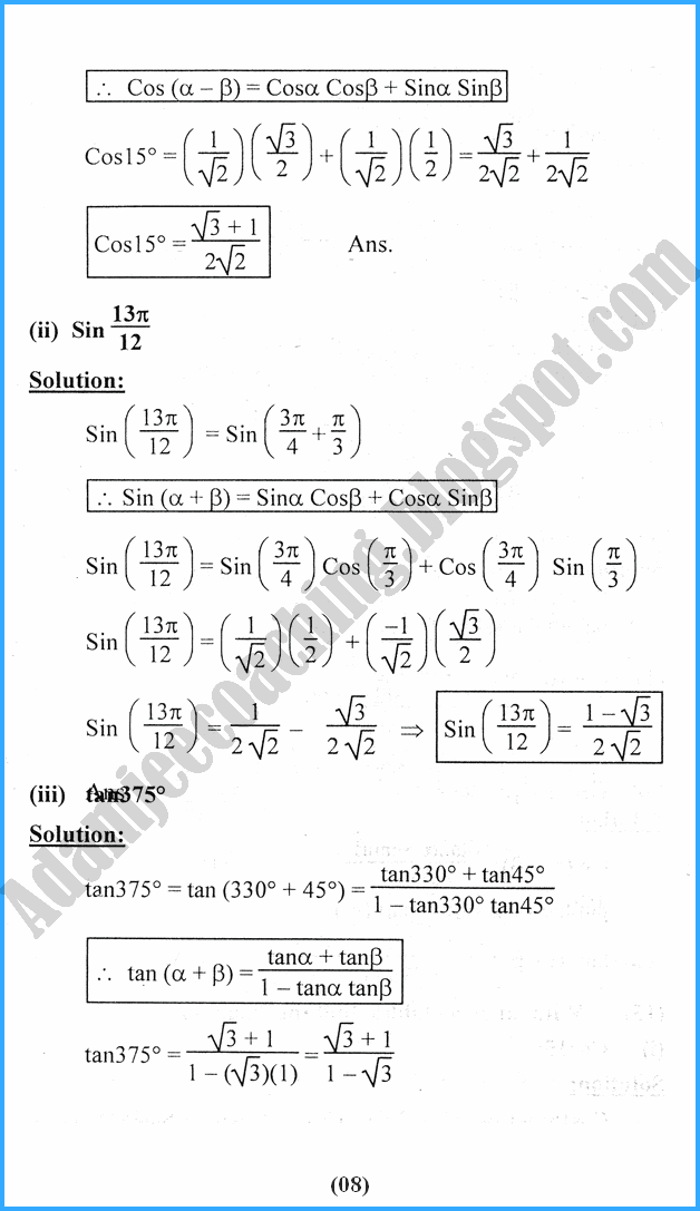 Adamjee Coaching: Trigonometric Identities - Exercise 10.2 ...