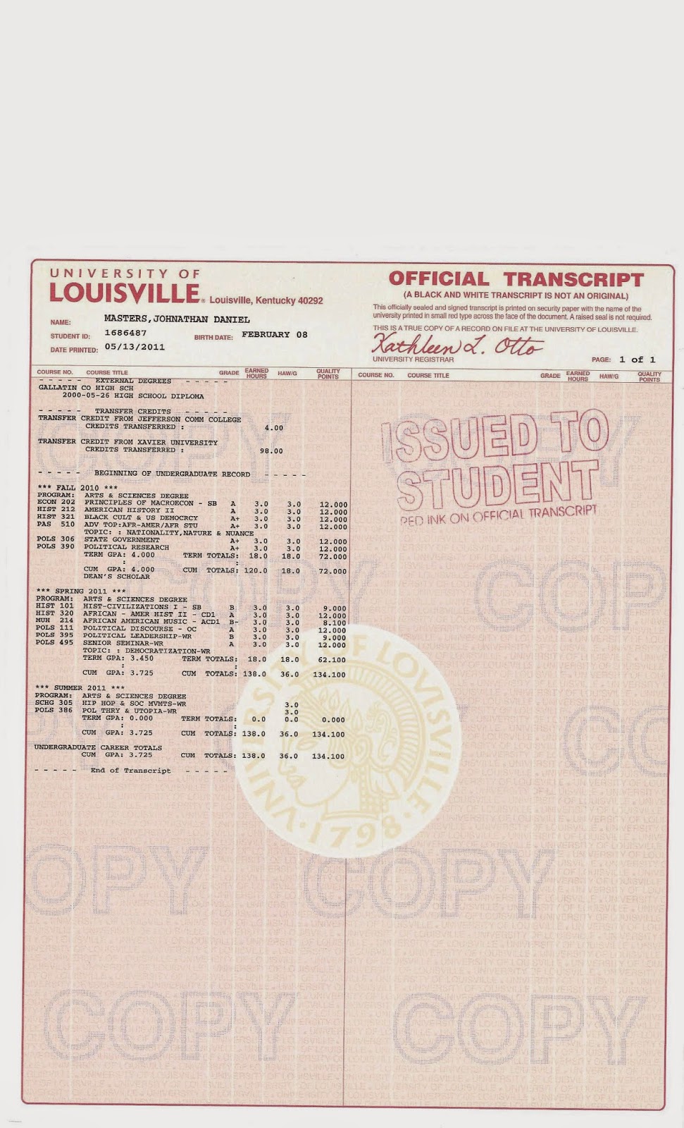 University of Louisville Transcripts