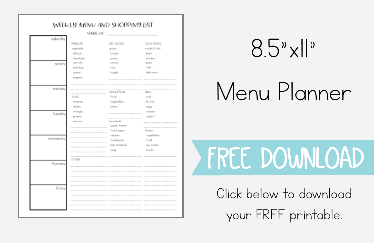 Menu Planner FREE Download - Naturally Creative Mama