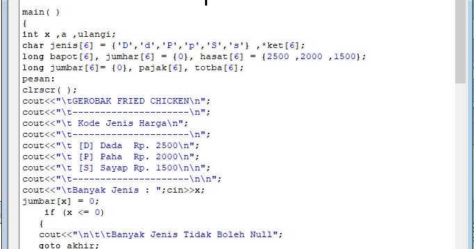 Catatan Kuliah: Membuat program Gerobak Fried Chicken menggunakan perintah Array