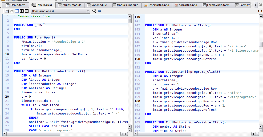 Gambas Mis Programas y el Softwarelibre: Aplicación: Pseudocodigo a lenguaje C