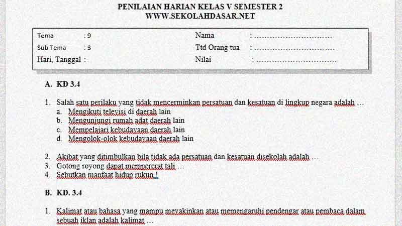 Soal Penilaian Kelas 5 Tema 9 Subtema 3 - Manusia dan Benda di ... Soal Penilaian Kelas 5 Tema 9 Subtema 3 - Manusia dan Benda di ...