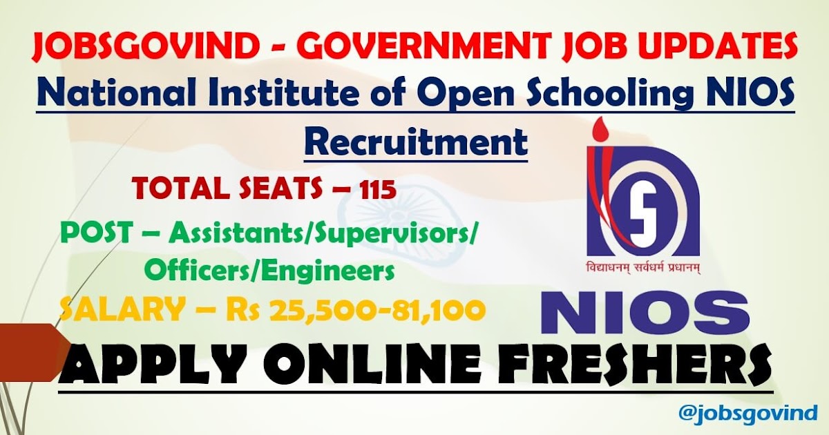 NIOS Recruitment 2024 for Section Officers | Supervisors | Assistants ...