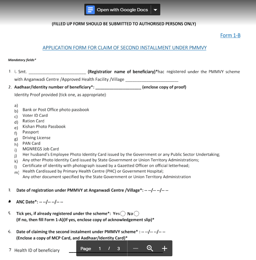 PMMVY Application Form 2023 Download PDF (1A / 1B / 1C) | Rs. 5000 ...