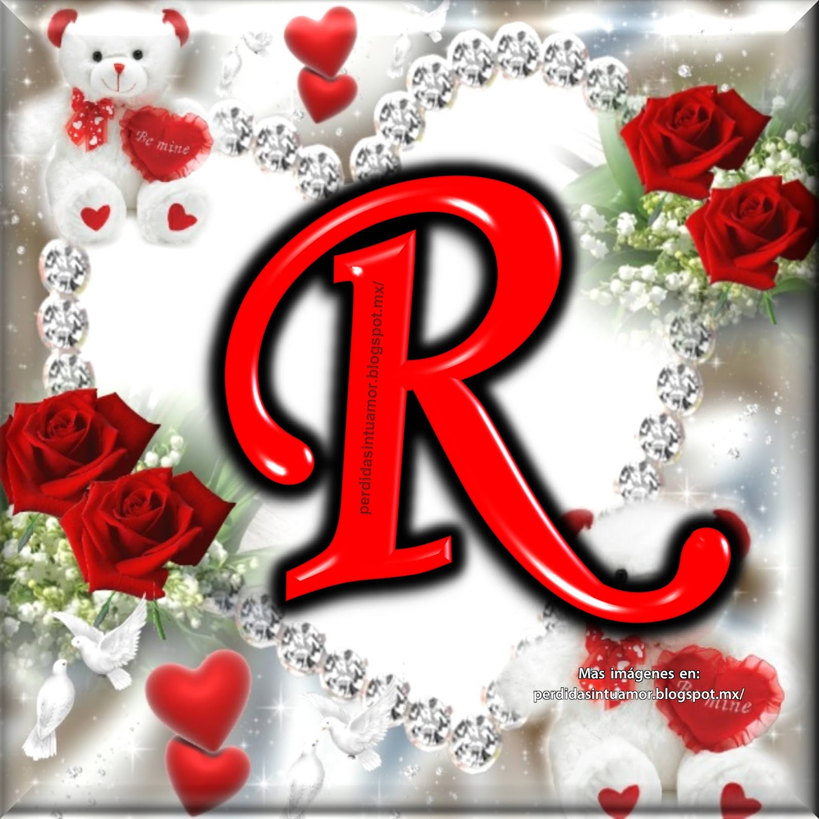 FRASES PARA TI: CORAZÓN DE OSITO CON TU INICIAL ( R )