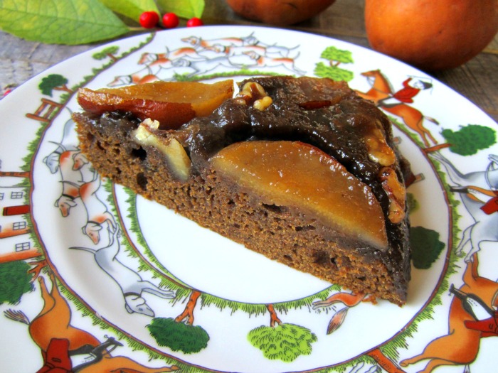 Upside Down Pear Gingerbread Cake