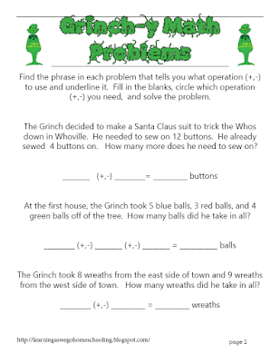 Learning As We Go: Grinch-y Math Problems - Addition and Subtraction ...