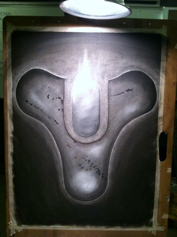 Zelta Industries: Drawing the Destiny Tricorn on 22x30 canvass in charcoal.