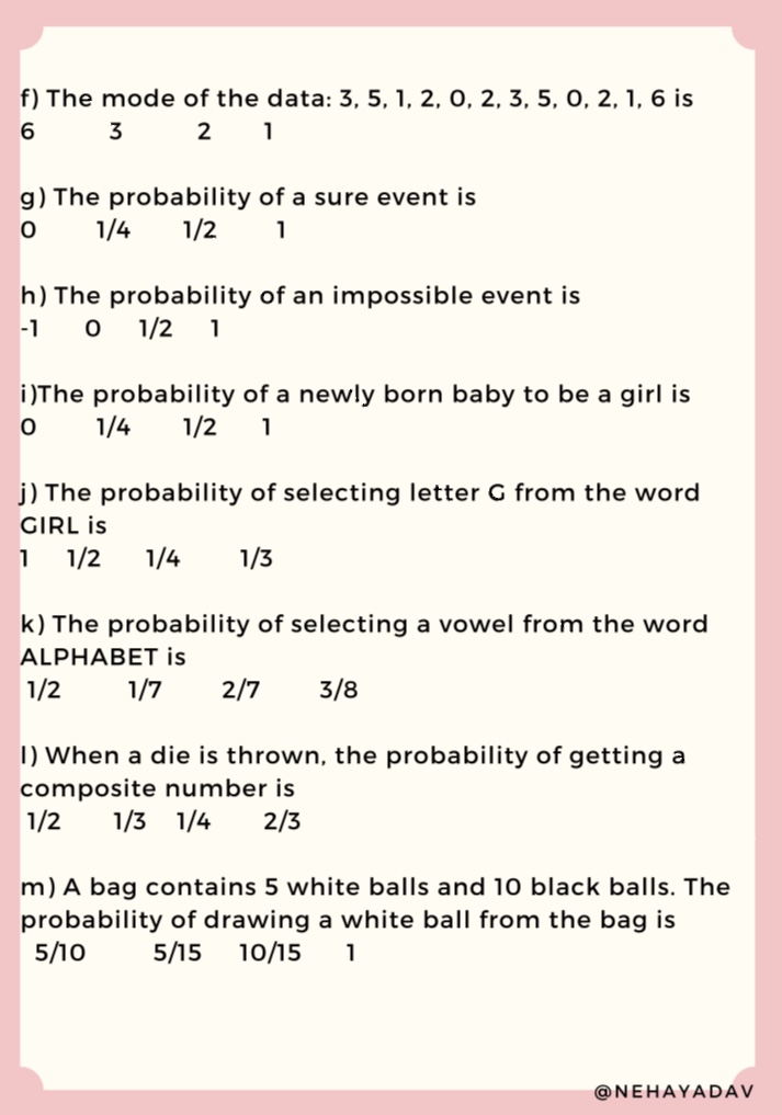 Data handling worksheet class 7th