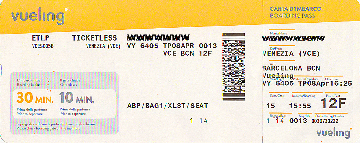 The traveler's drawer: VUELING. Tarjeta de embarque para el vuelo VY ...