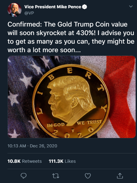 Mike Pence urges YOU to get your Gold Trump Coins - says they will be ...