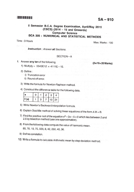 Numerical And Statistical methods Bangalore University B.C.A Computer ...