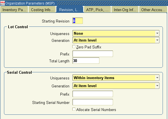 Serial And Lot Control Items In Oracle Inventory Oracle Apps