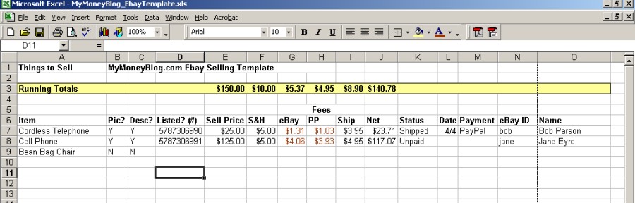Ebay Selling Spreadsheet Template - Invoice Template
