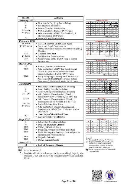 SCHOOL CALENDAR AND ACTIVITIES for School Year 2020-2021 - Teachers Click