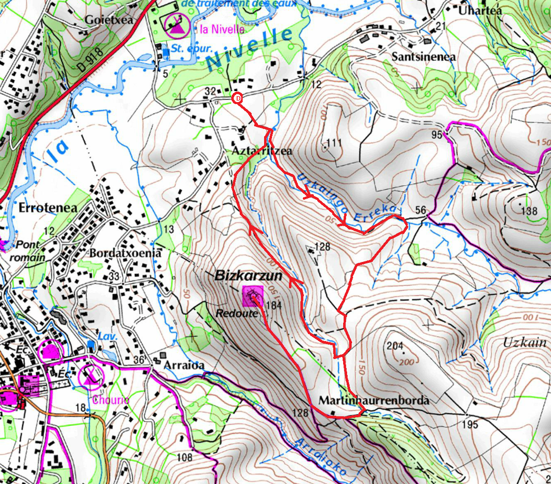 Les ruisseaux d'Ascain et le Bizkarzun, 184m, en boucle depuis Ascain.