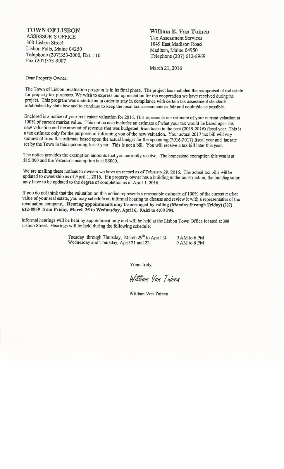 The Lisbon Reporter: REVALUATION LETTER FROM THE TOWN OF LISBON