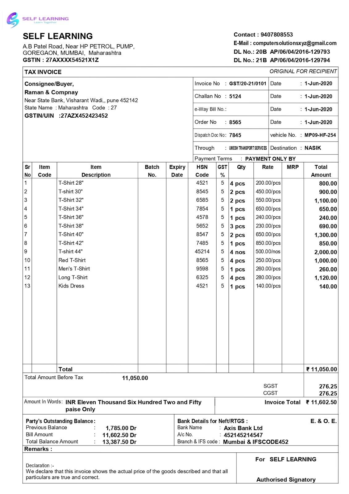 All Tally Invoice Format Sample's, Call Us (Whats App No.): 9407808553 ...