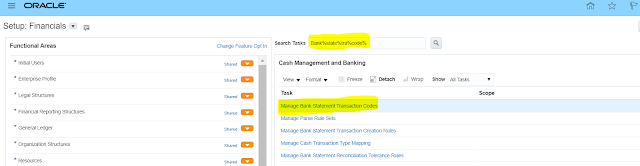 HSRoracentre: Bank statement transaction codes in oracle cloud
