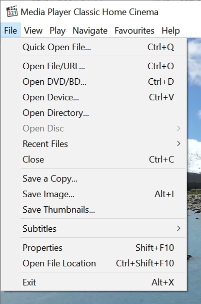 MPC-HC Menu bar Options Guide