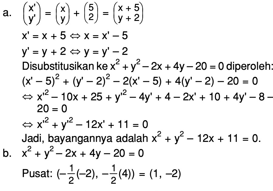 Lingkaran X2 Y2 2x 4y 20 0 Ditranslasi Oleh T 5 2 A Lingkaran X2 Y2 2x 4y 20 0 Ditranslasi Oleh T 5 2 A