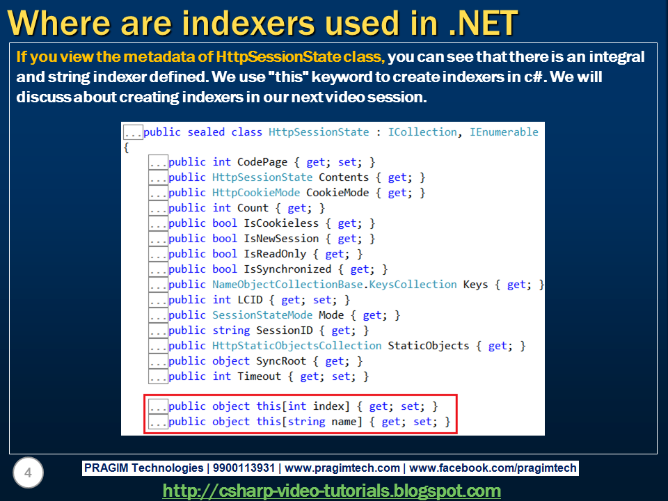 Sql Server Net And C Video Tutorial Part 64 How And Where Are Indexers Used In Net