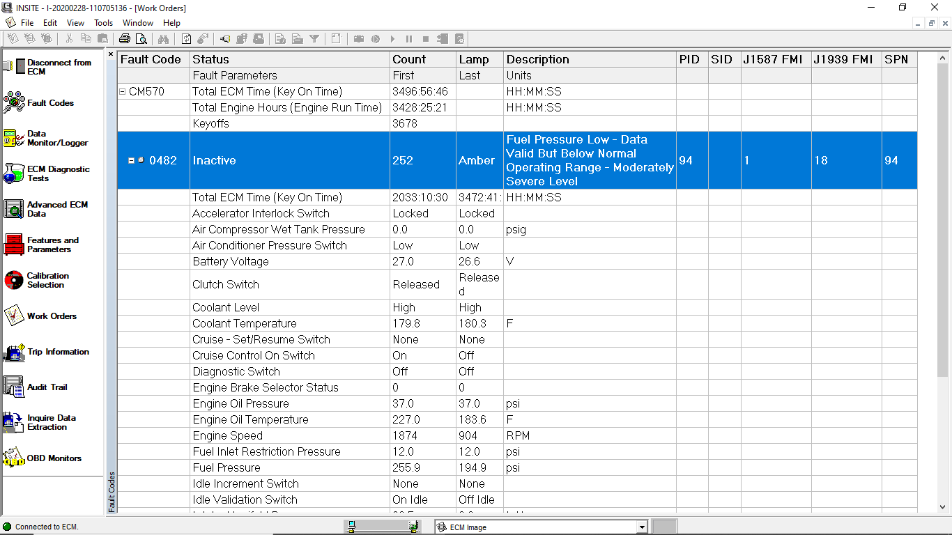 The Fault Codes Window On Cummins INSITE Software CUMMINS Engines