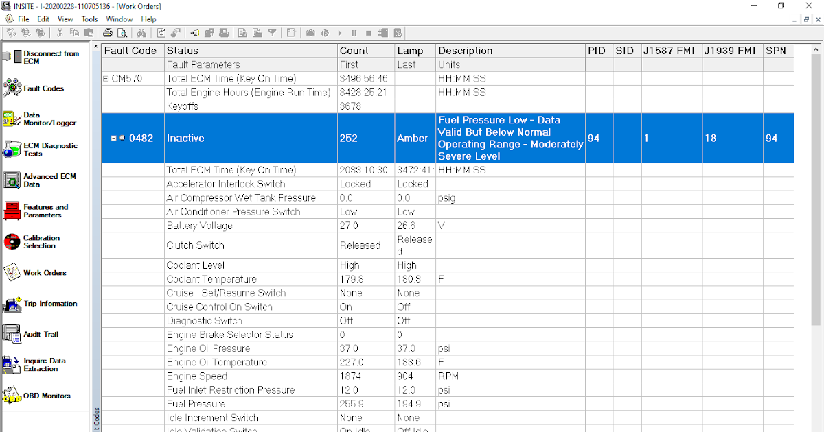 The Fault Codes Window on Cummins INSITE Software (CUMMINS Engines ...