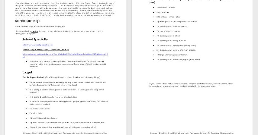 The Real Teachr: Student Supply List