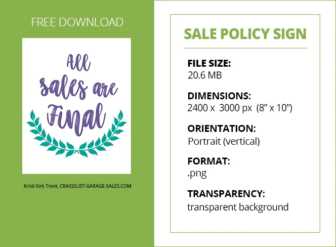 Free Download: Purple "All Sales are Final" Sign | Craigslist Garage Sales