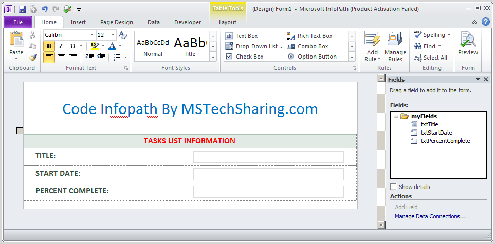 Create a SharePoint List form using InfoPath