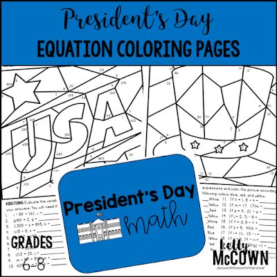 Kelly McCown: President's Day Expressions & Equations Coloring Pages