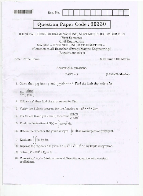 Anna UniversityMA8151 Engineering Mathematics-I November/December 2019 ...