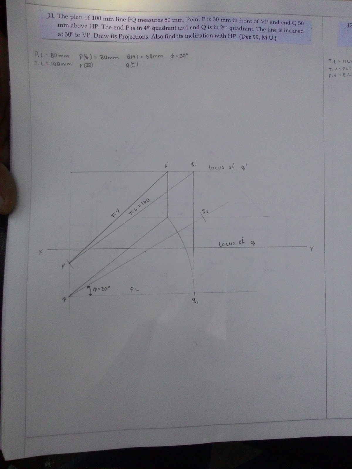 QUESTION BANK AND ASSIGNMENT: PROJECTION OF LINE