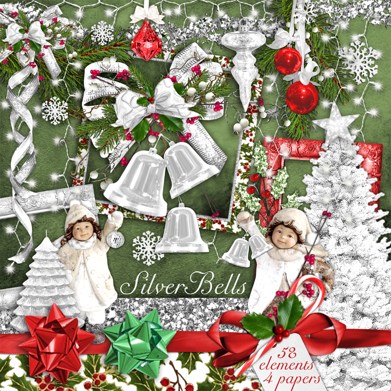 cheyOkota digital scraps: Silver Bells Christmas Cluster Freebie