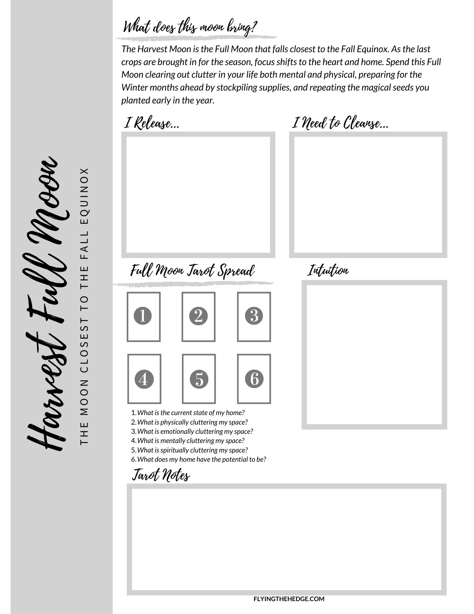 Flying the Hedge: Harvest Full Moon Worksheet