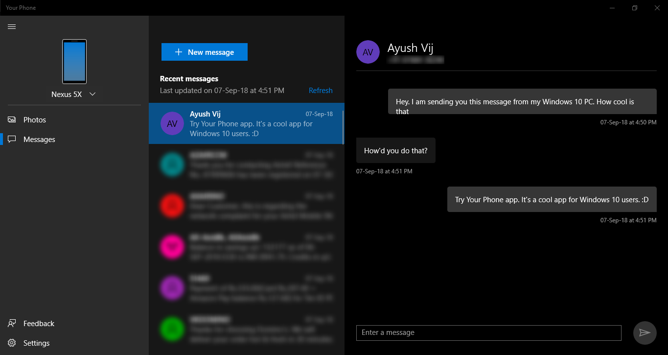 L'app Your Phone per Windows 10 ottiene il supporto agli SMS