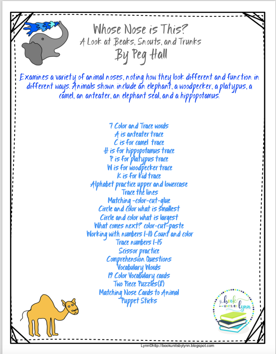 WHOSE NOSE IS THIS? BOOK UNIT ~ Book Units by Lynn