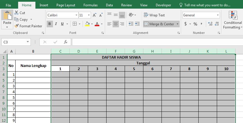 Membuat Tabel Absensi Dengan Cepat dan Rapi di Microsoft Excel ...