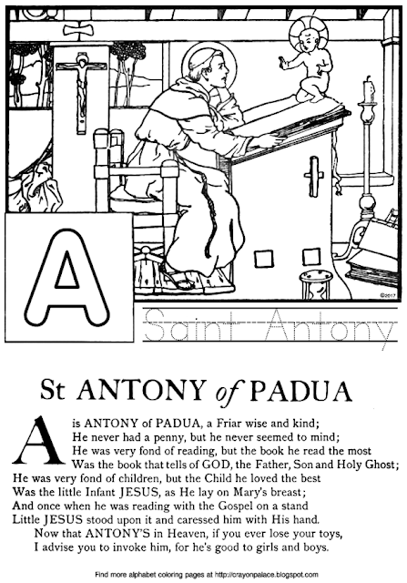 Crayon Palace: "A is for Saint Antony" alphabet coloring page
