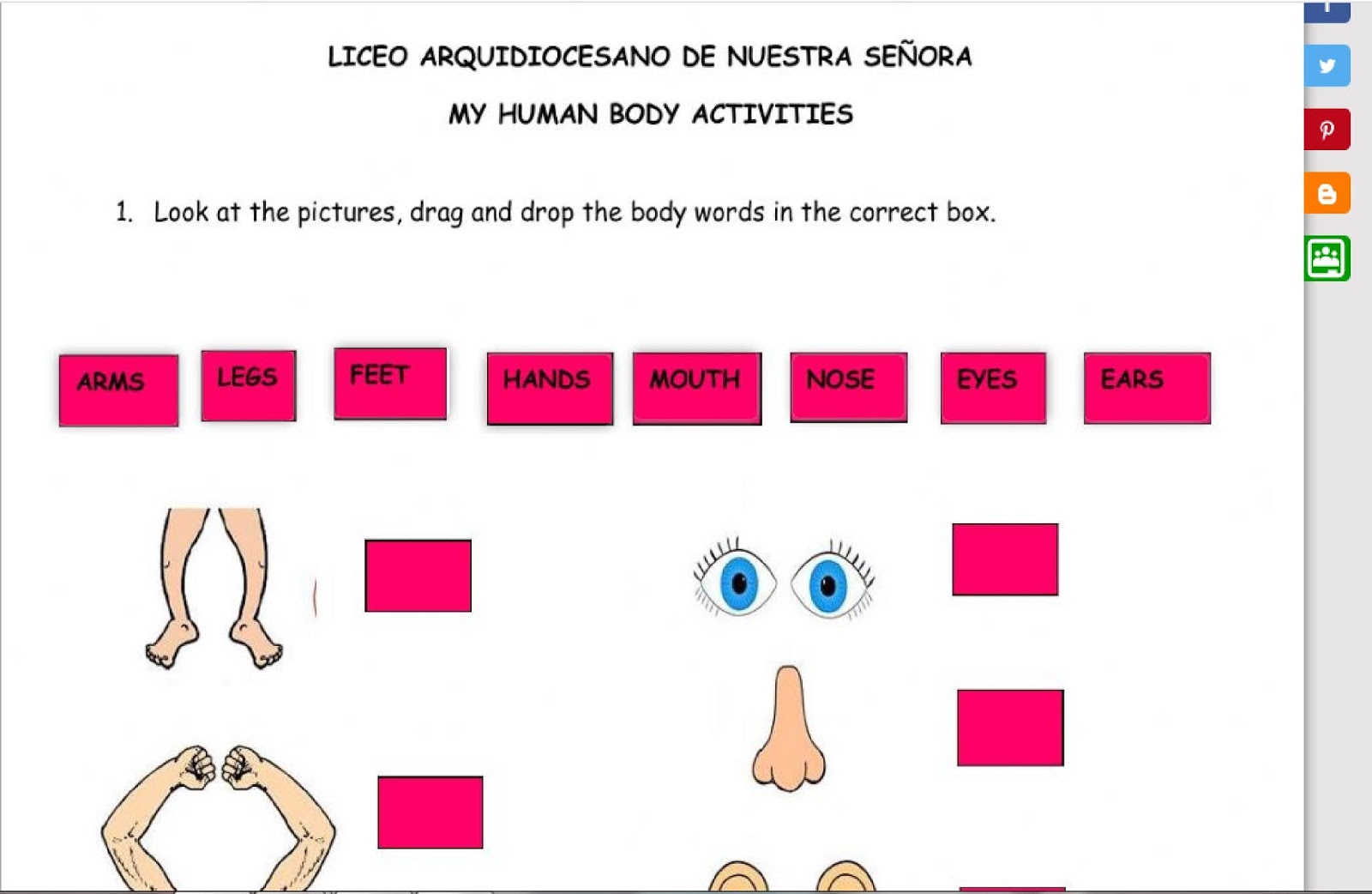 LANS PRESCHOOL : English class: My body worksheet and song. Jueves 4 de ...