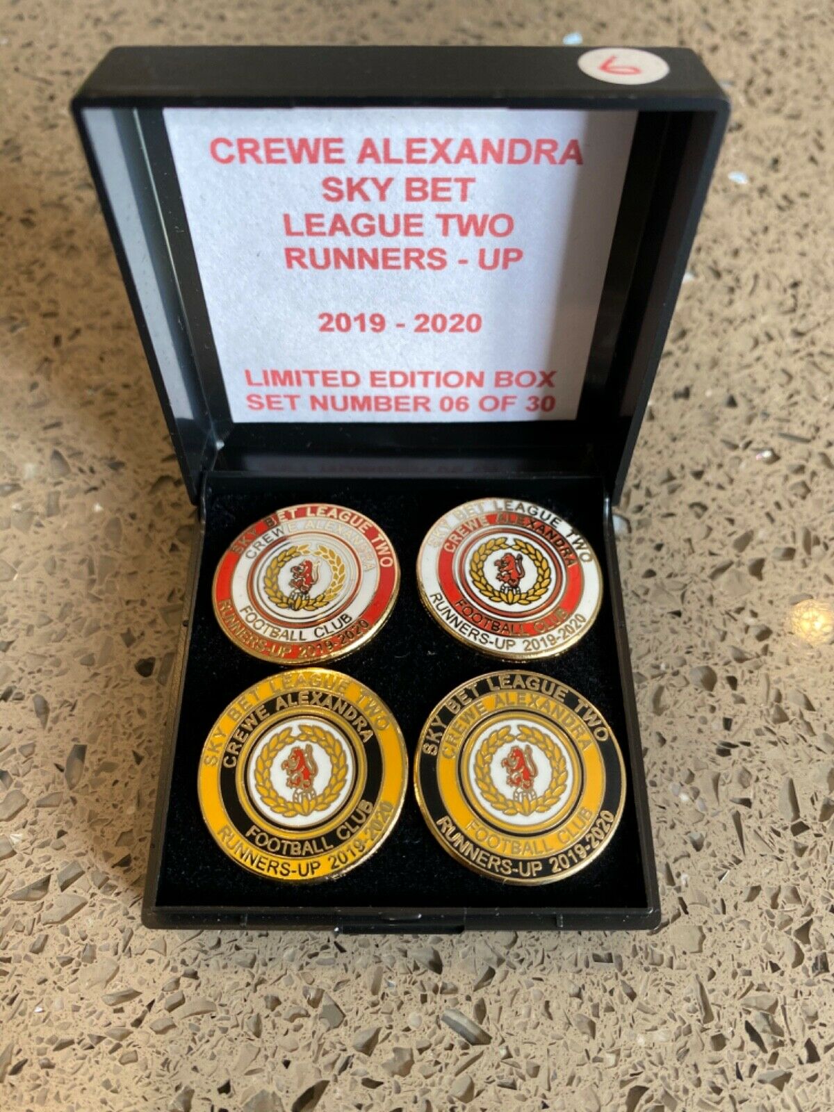 Crewe Alexandra Football Club pin badges: Promotion 2019-20 Badge set