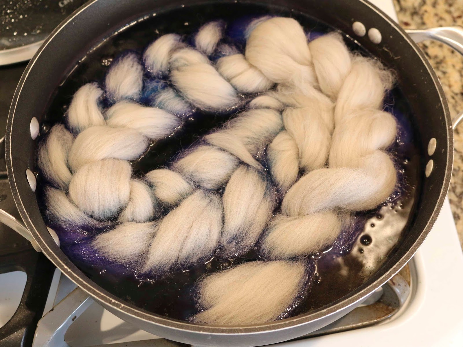 ChemKnits: Breaking Wilton's Violet Food Coloring on Crocheted Roving