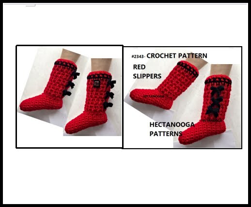 HECTANOOGA PATTERNS: #2343- FREE CROCHET PATTERN, RED SLIPPERS, 5-8 YRS