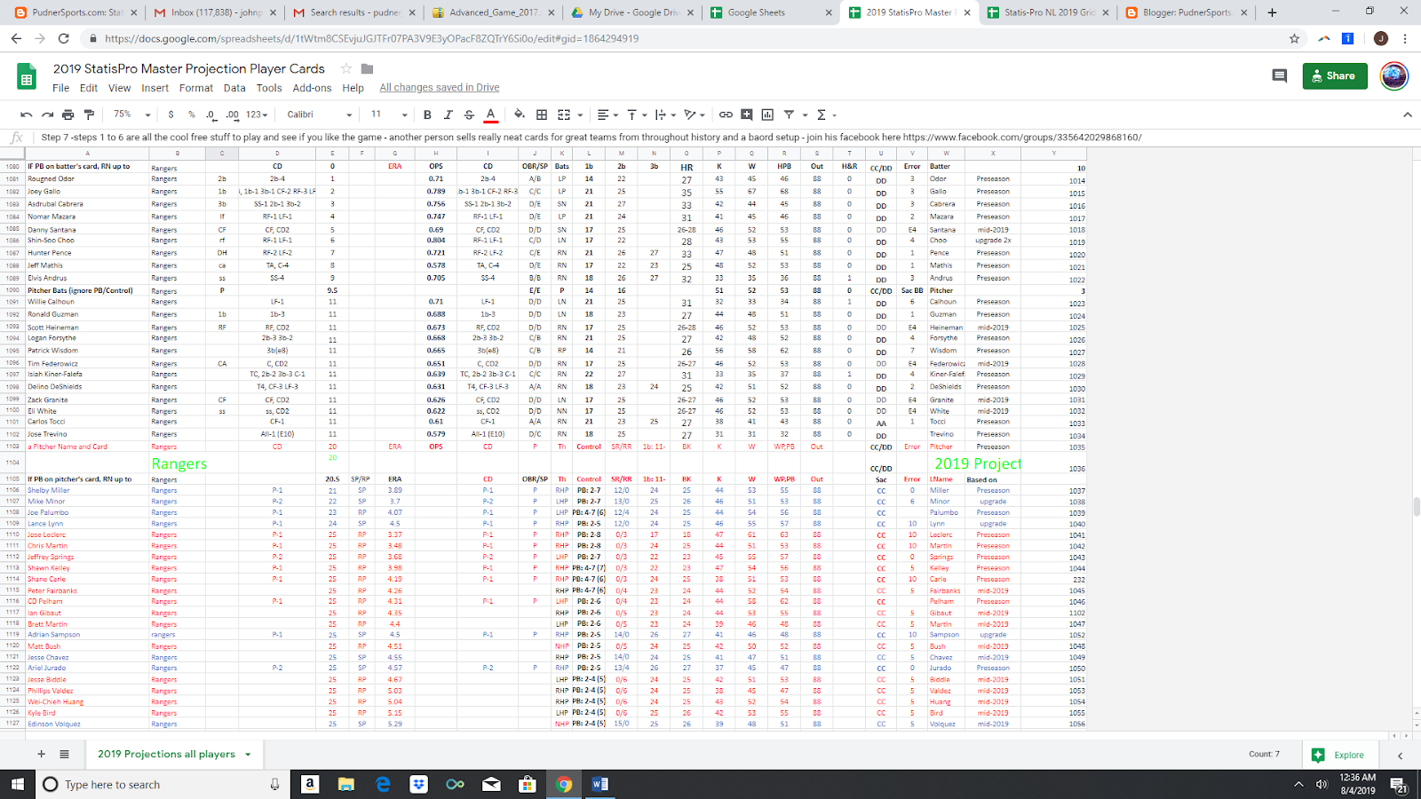 PudnerSports.com: Rangers to Rockies: Statis-Pro Cards for All Players ...
