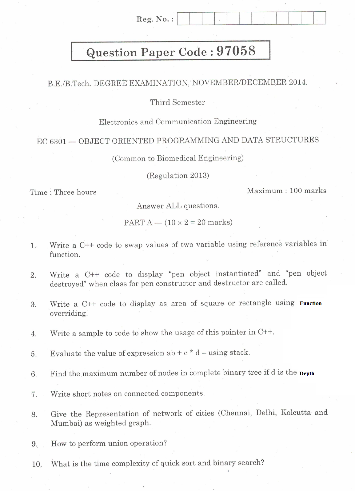 EC6301 OOPS BE ECE 3rd Semester Nov Dec 2014 Question Paper ...