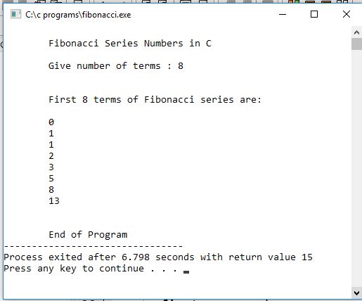 Free Programming Source Codes And Computer Programming Tutorials Fibonacci Series Numbers In C