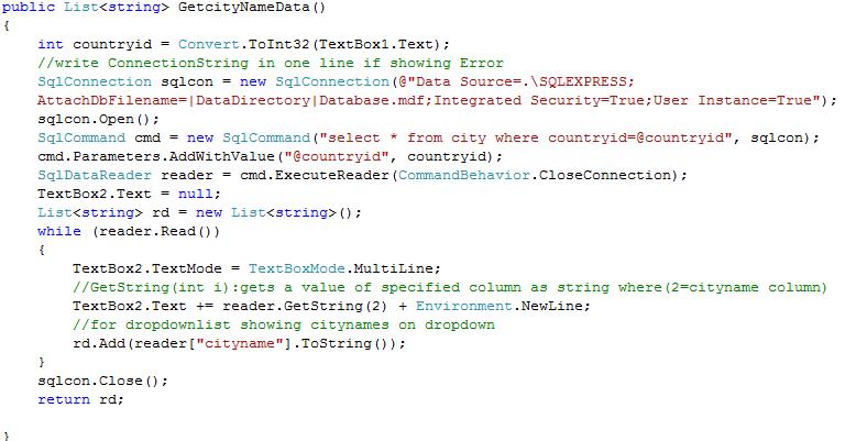 Technology Comes With Idea How To Bind Data To Dorpdownlist And Textbox Using Sqldatareader