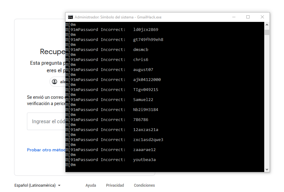 Ataque de fuerza bruta a gmail con python