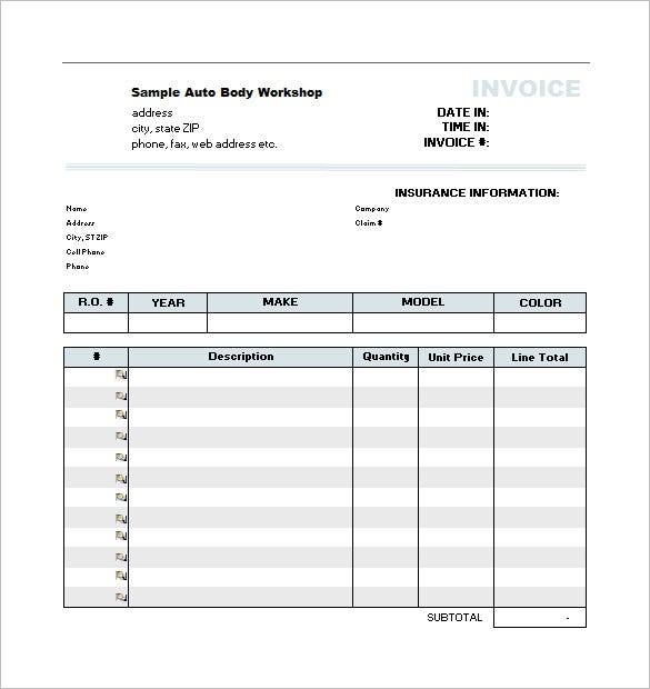 Car Repair Estimate Template - Invoice Template